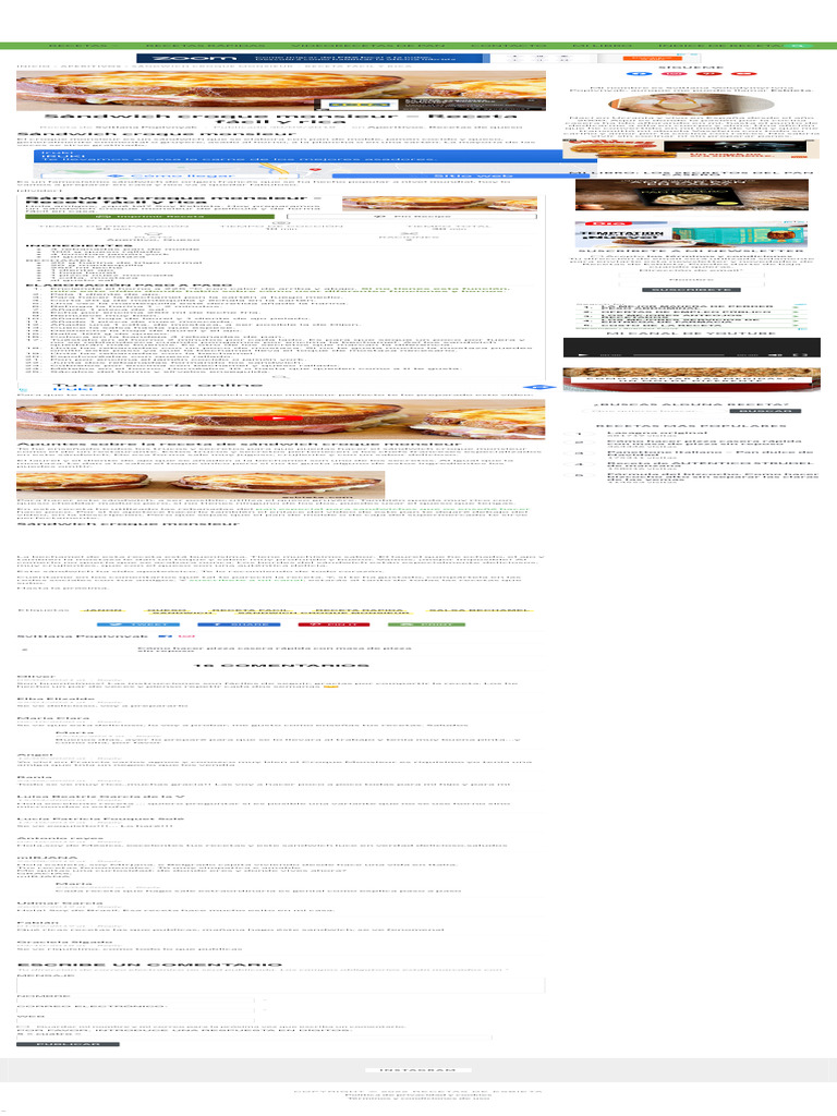 Sándwich Croque Monsieur - Receta Fácil y Rica - Recetas de Esbieta | PDF | Emparedado | Panes