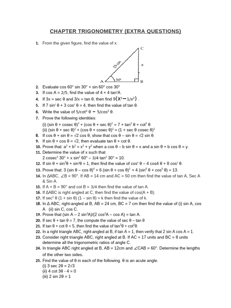 Trigonometry Extra Questions and Solutions | PDF