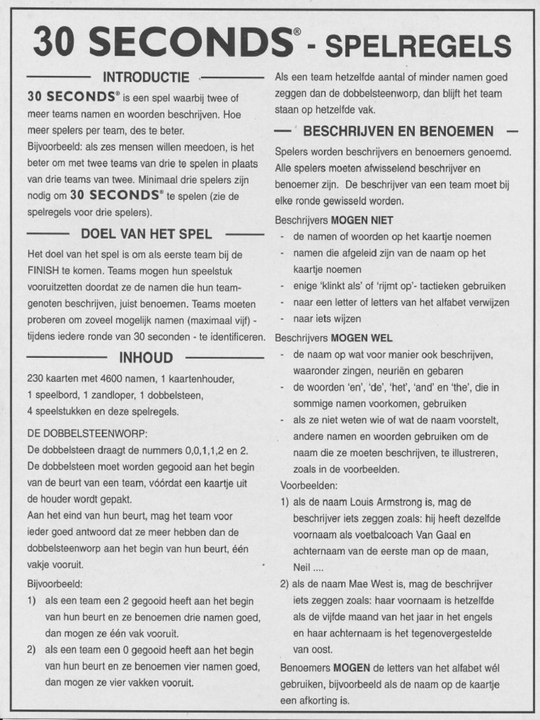 30 Seconds Spelregels | PDF