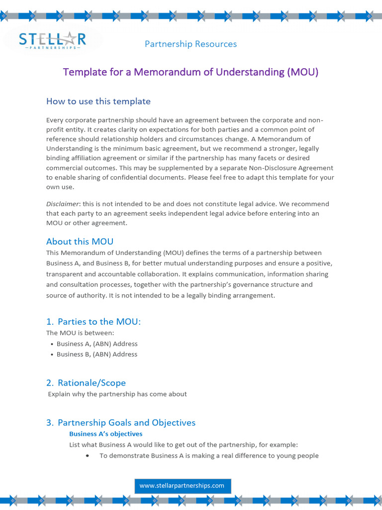 Template For A Partnership MOU | PDF | Partnership | Memorandum Of ...