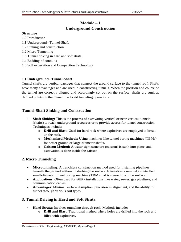 21CV72_CTSS_Module-1 | PDF | Tunnel | Civil Engineering