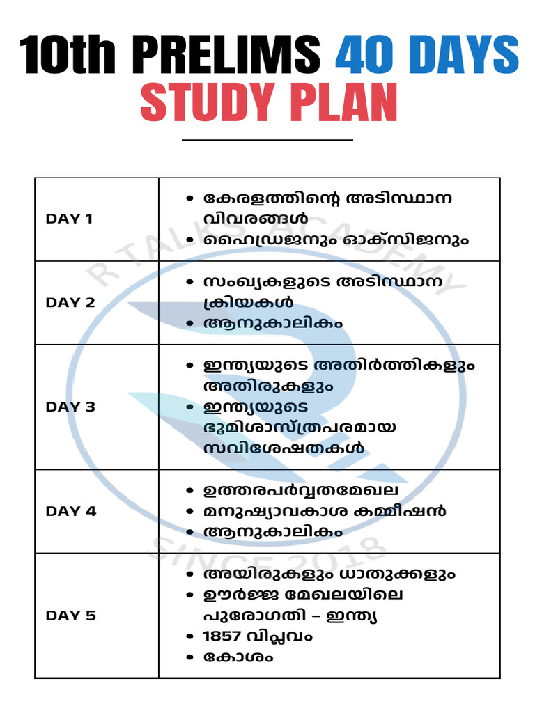 10th Prelims 40 Days Study Plan | PDF