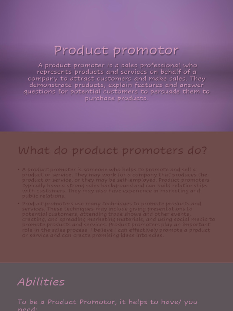 product promoter powerpoint | PDF | Sales | Marketing