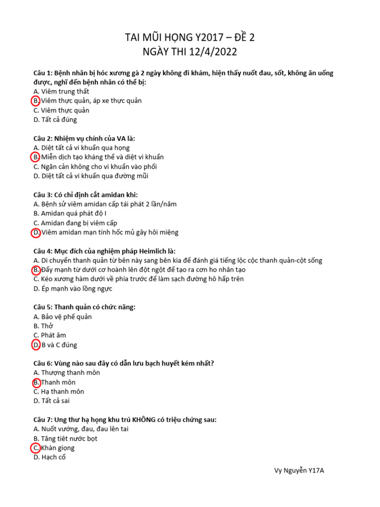 Đề b Lt Tai Mũi Họng y17 1 | PDF