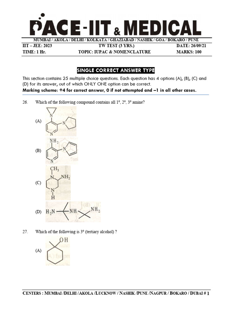 IUPAC Nomenclature Practice Questions | PDF | Organic Chemistry | Chemistry