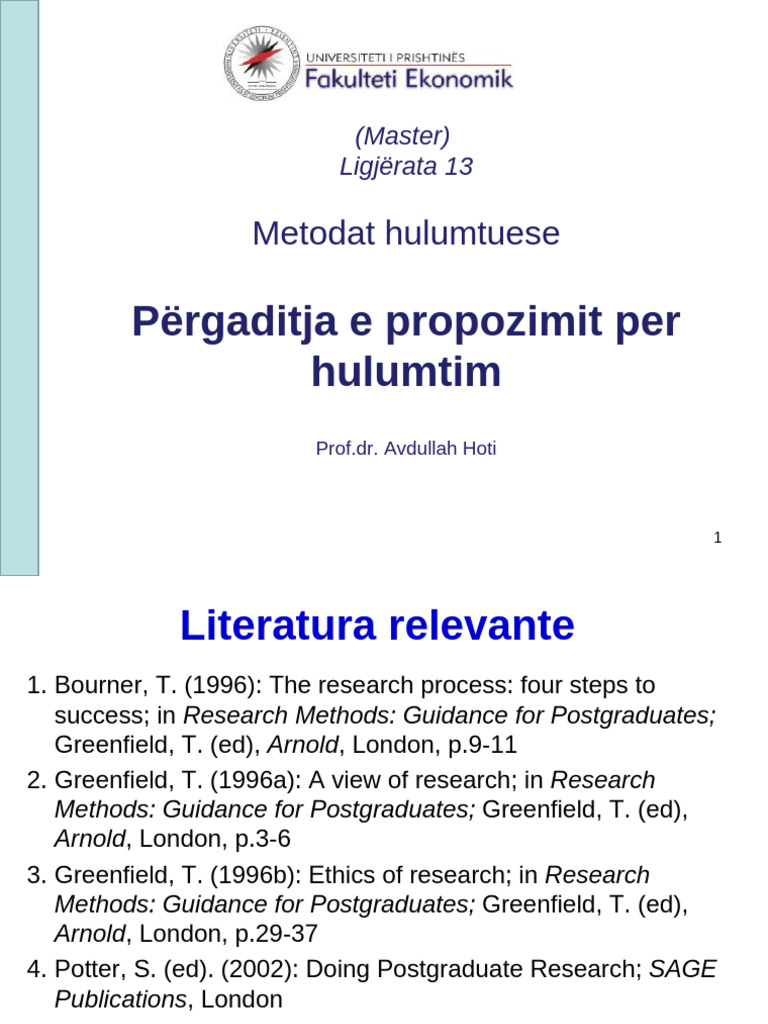 Metodat Hulumtuese L13 Pergaditja e Propozimit Per Hulumtim | PDF