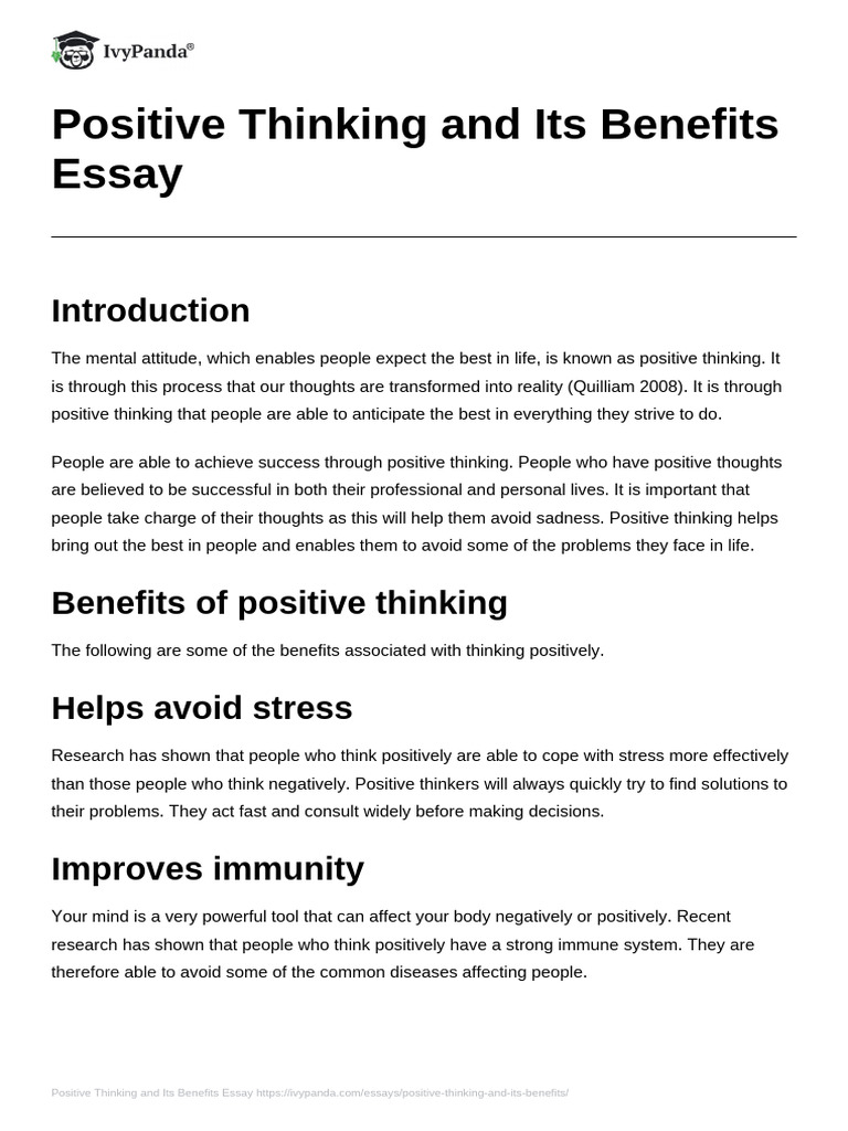 Positive Thinking and Its Benefits | PDF | Thought | Optimism