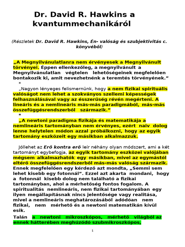 Dr. David R. Hawkins A Kvantummechanikáról | PDF