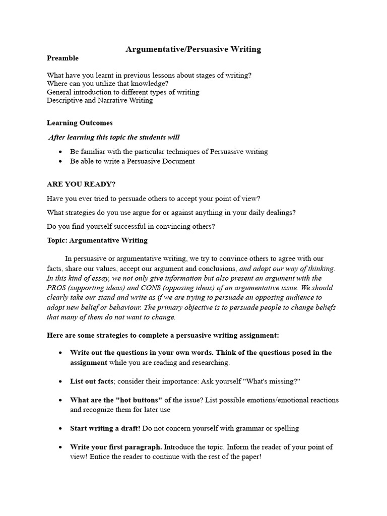Lesson 7 Argumentative-Persusaive - Discursive | PDF | Essays | Argument