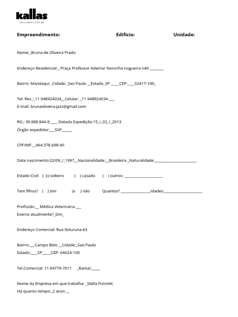 Ficha cadastral | PDF | Cheque (banco)