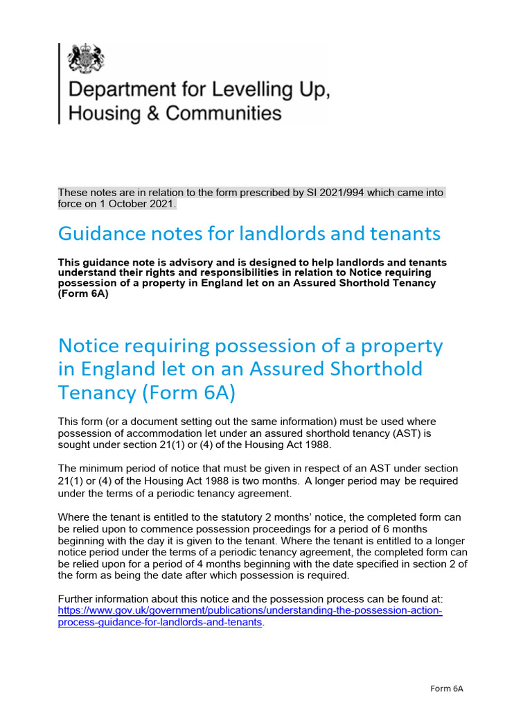 Notes_to_form_6A | PDF | Leasehold Estate | Landlord