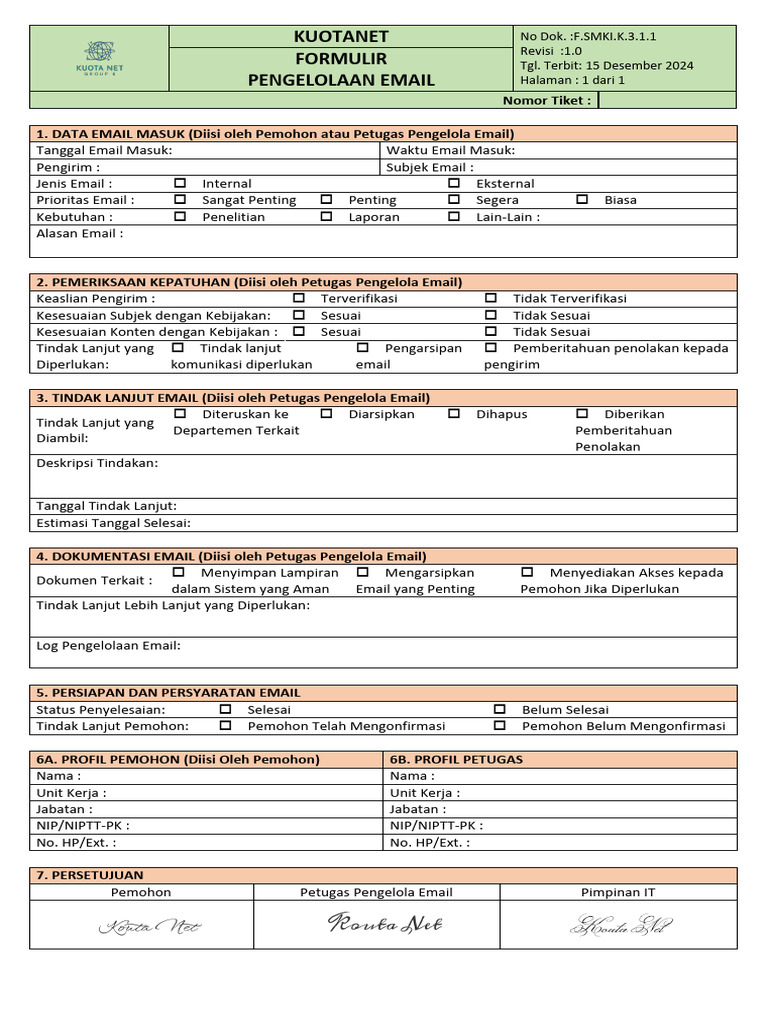 Formulir Pengelolaan Email 1 | PDF