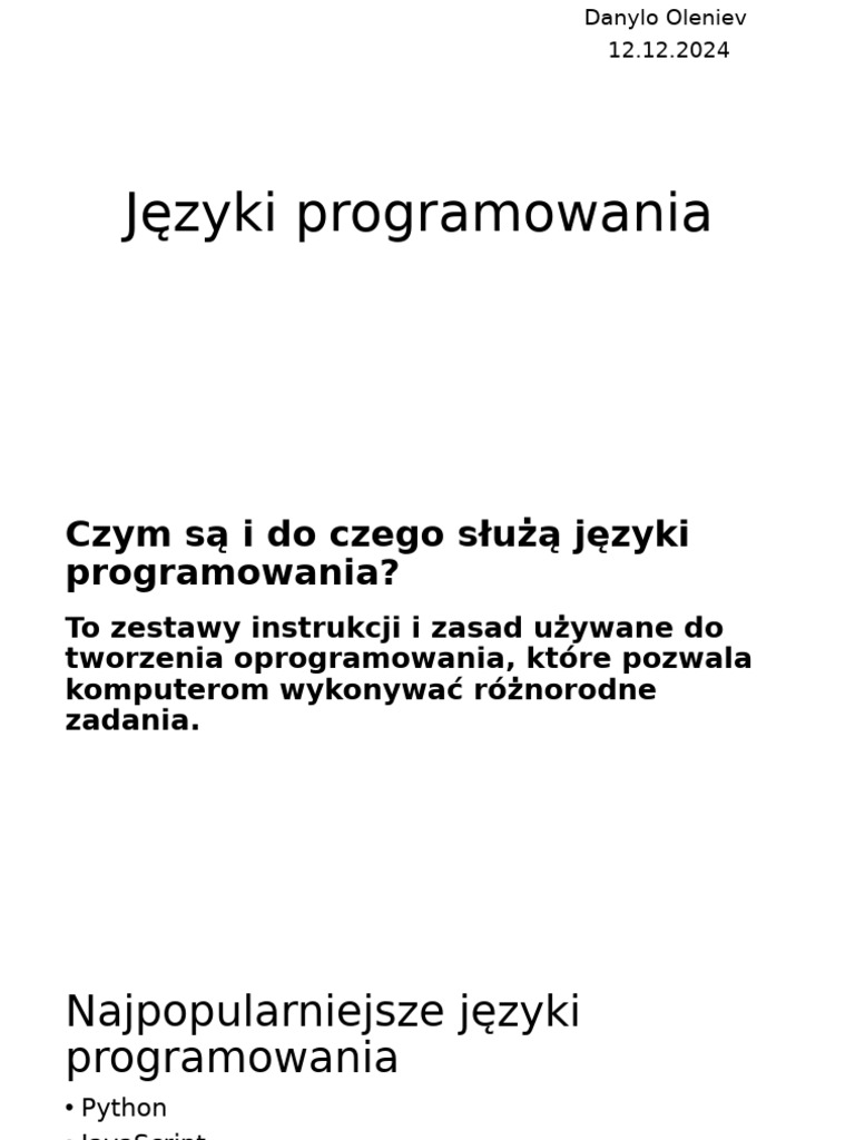 Prezentacja o Jezykach Programowania | PDF
