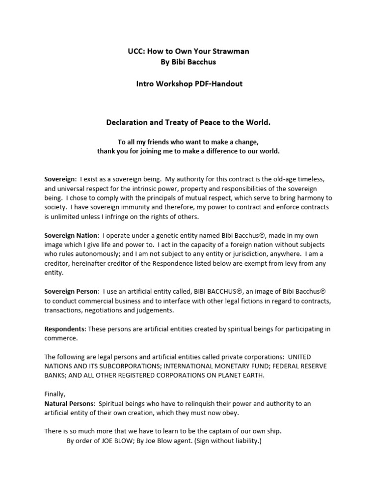 226235ee Ucc Workshop Part 1 Handout 2 Declaration for Peace to the ...