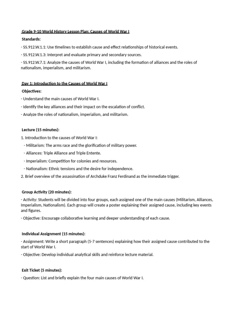 World History Lesson Plan Casey | PDF | World War I | Nationalism
