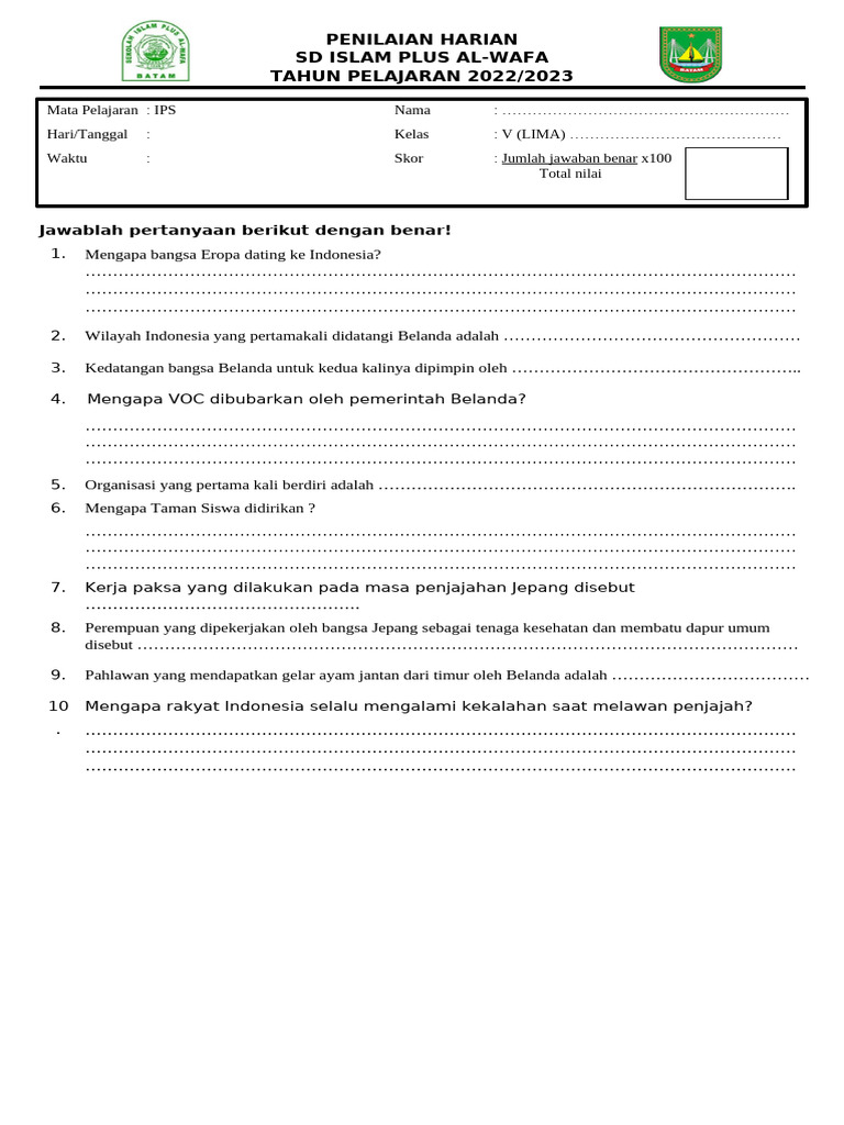 Penilaian Harian Ips Bab 4 | PDF