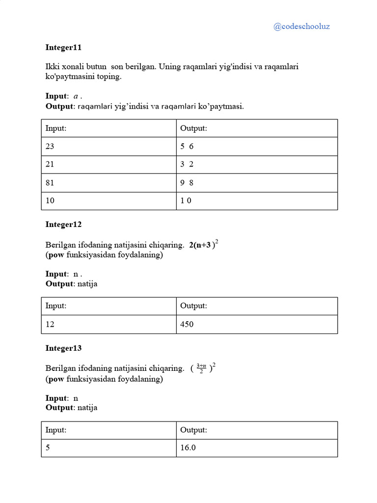 Integer 11-20 (Homework) | PDF