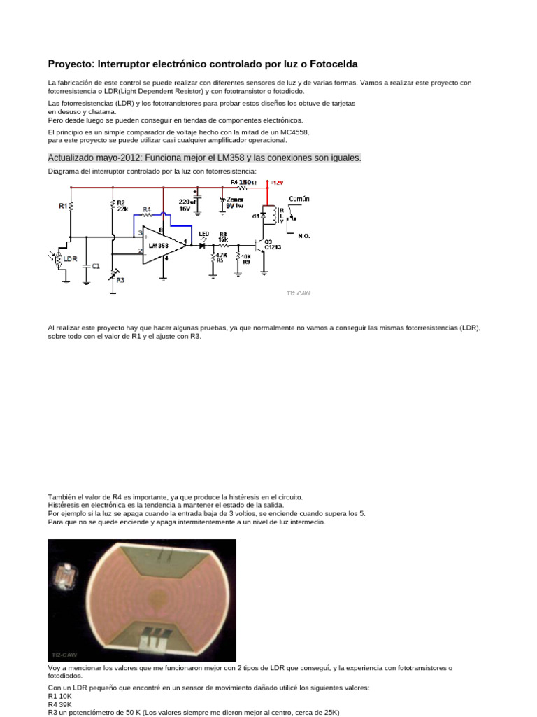 Interruptor Electronico Controlado Por Luz o Fotocelda | PDF | Electrónica | Cambiar