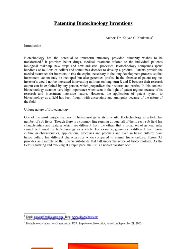 Patenting Biotechnology Inventions | Biotechnology | Patent