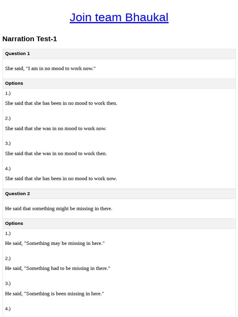 Online Narration Test Questions | PDF