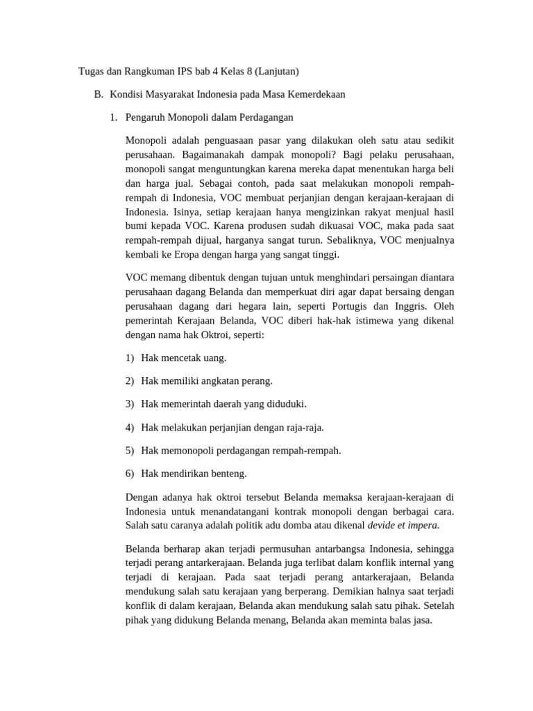 Tugas Dan Rangkuman IPS Bab 4 Kelas 8 | PDF