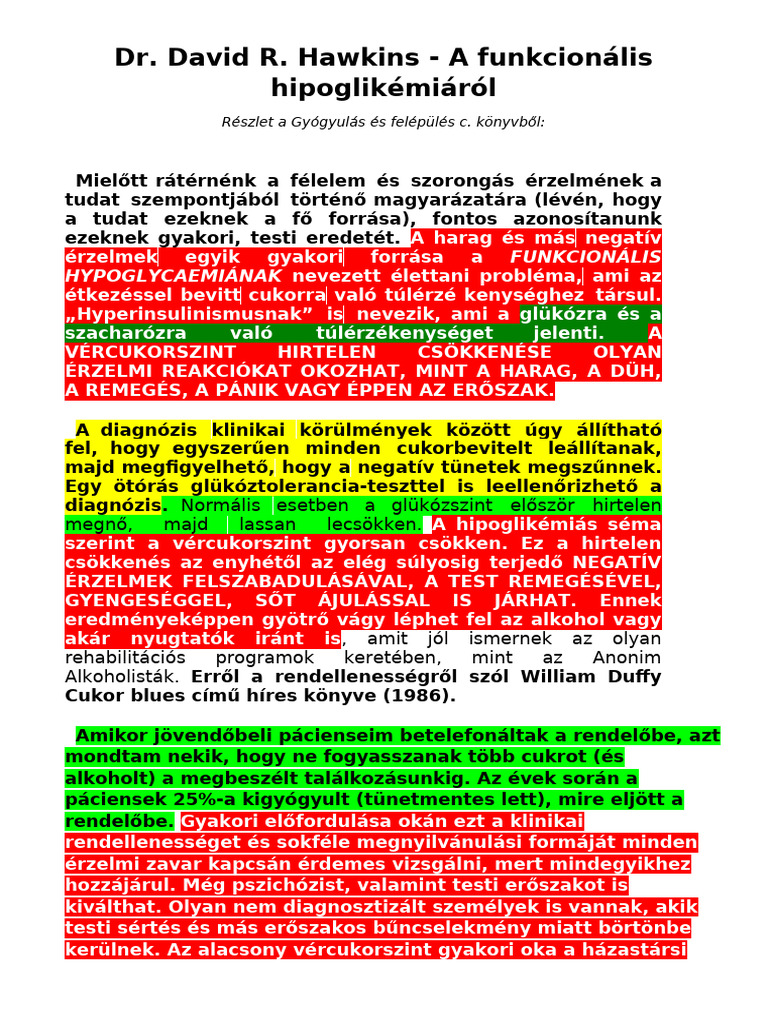 Dr. David R. Hawkins - A Funkcionális Hipoglikémiáról | PDF