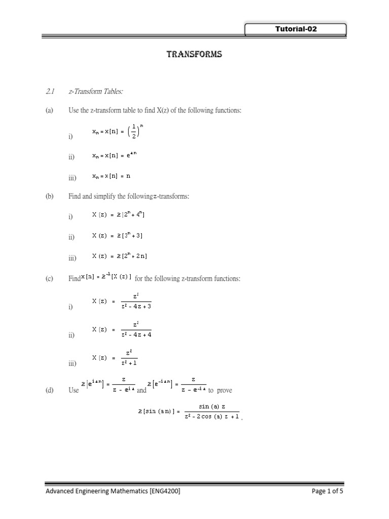 ENG4200 02 Transforms Tutorial | PDF | Applied Mathematics | Computer Engineering