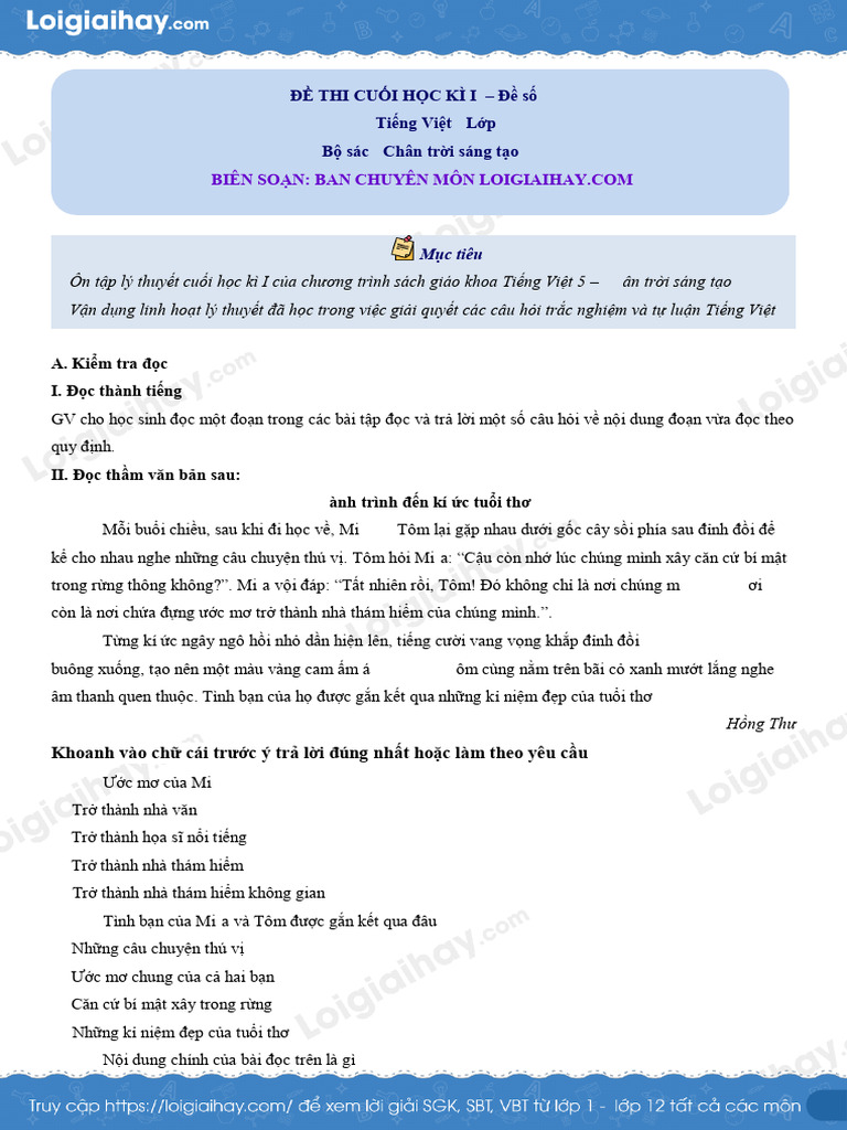 TiengViet5_De1_HK1 | PDF