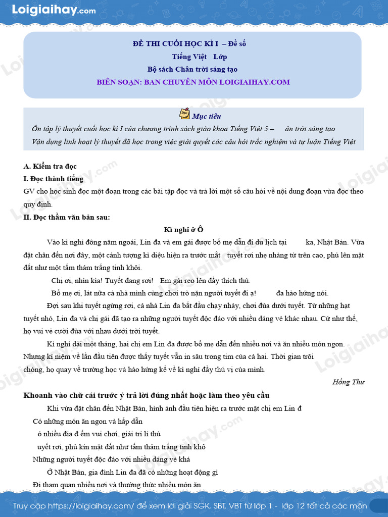 TiengViet5 De4 HK1 | PDF