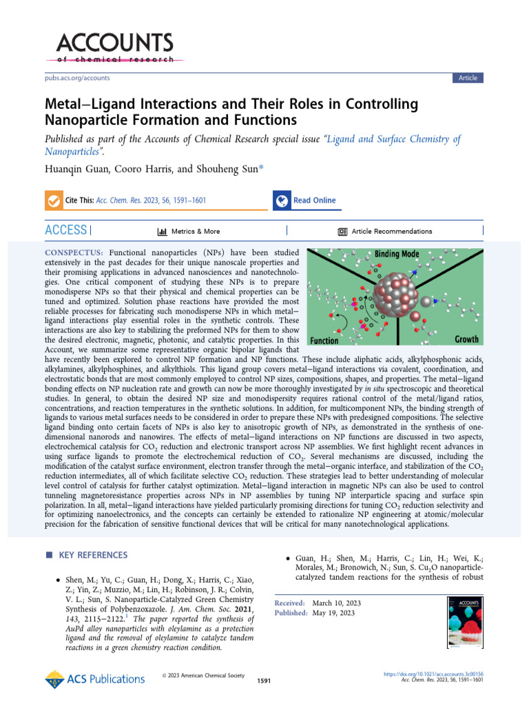 Guan Et Al 2023 Metal Ligand Interactions and Their Roles in Controlling Nanoparticle Formation ...