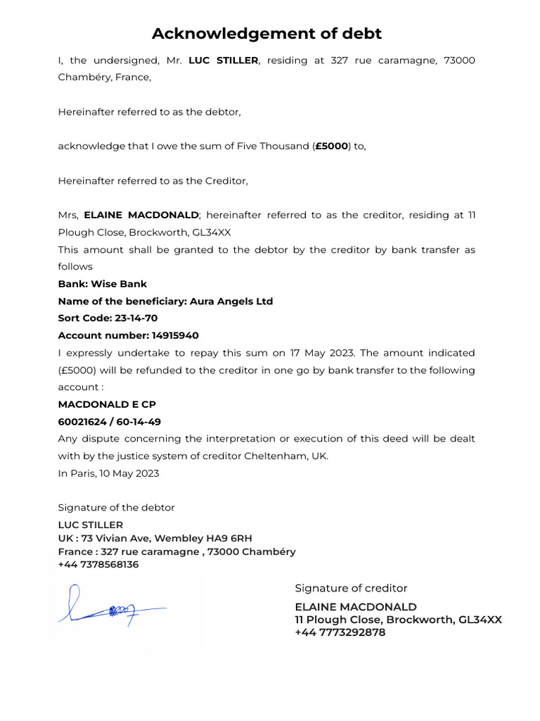 Acknowledgement of Debt | PDF