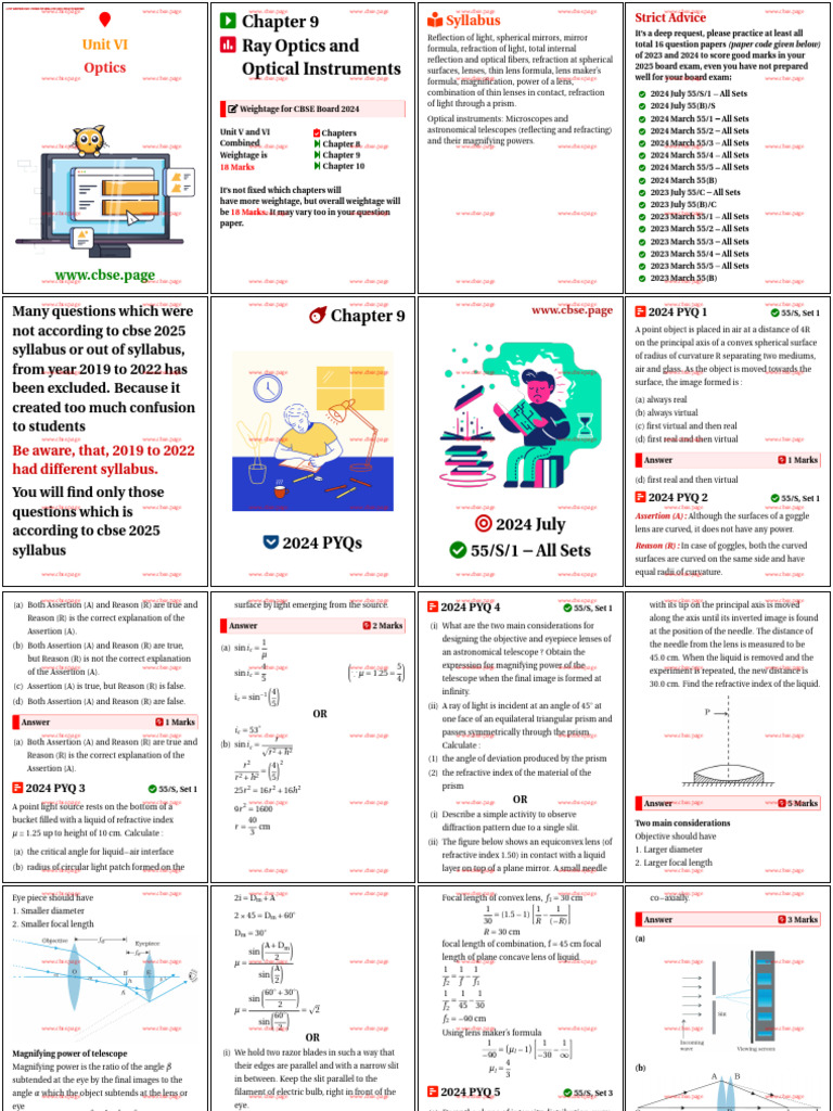Physics Ray Optics Chapter 9 PYQs - converted | PDF | Optics | Refraction