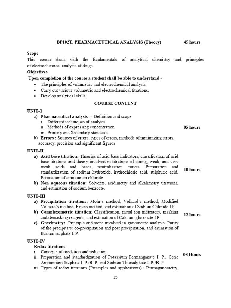 BP102T Pharmaceutical Analysis Syllabus | PDF | Titration | Chemistry