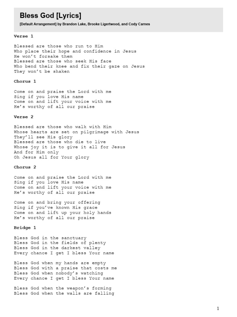 Bless God - Lyrics | PDF