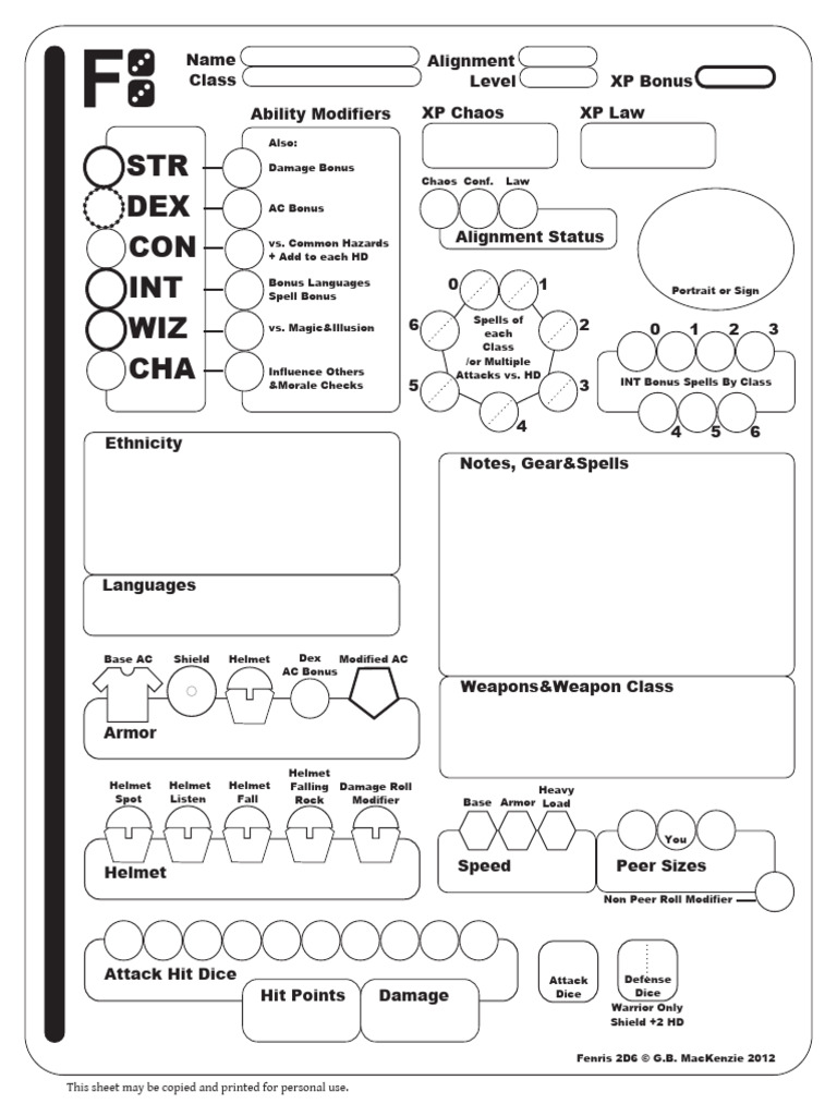 Fenris 2d6 Character Sheet Monochrom v2 | PDF | Role Playing Video ...