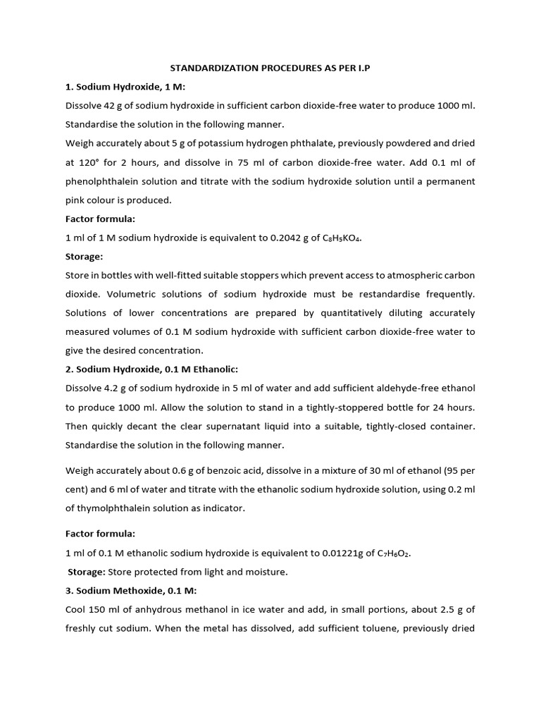 STANDARDIZATION PROCEDURES AS PER I | PDF | Chemistry | Titration