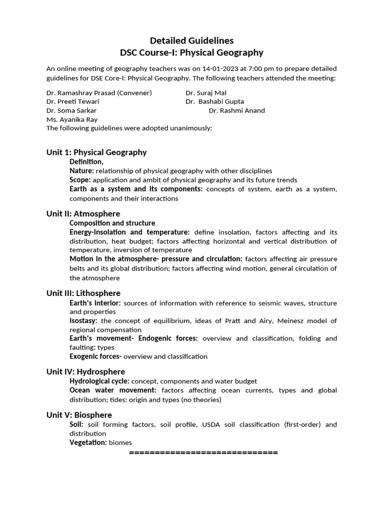 Detailed_Guidelines_of_Physical_Geography,_First_Semester,_NEP | PDF