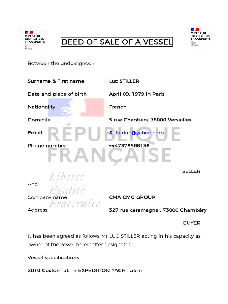 Deed of Sale of a Vessel | PDF | Legal Liability | Private Law