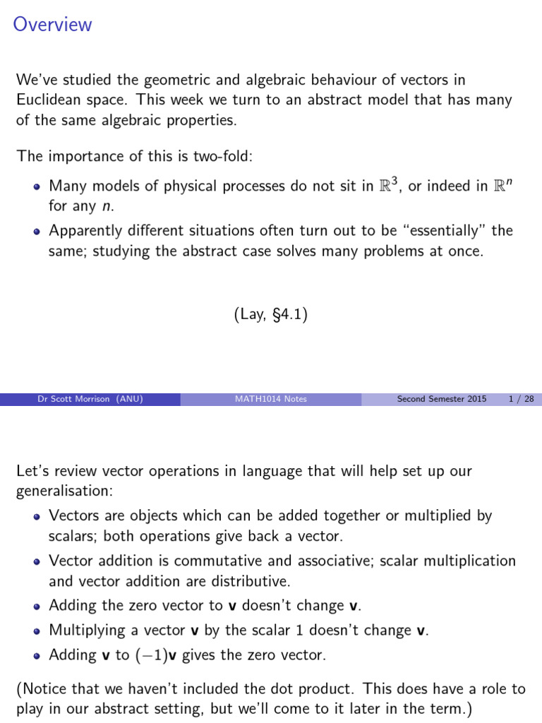 MATH1014-LinearAlgebra-Lecture05.slides | PDF | Vector Space | Linear Subspace