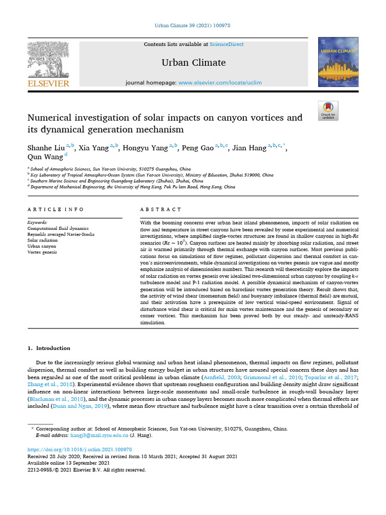 2021 Uc Liu Numerical Investigation Of Solar Impacts On Canyon