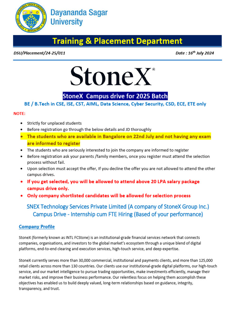 StoneX Campus Drive for 2025 Graduates | PDF