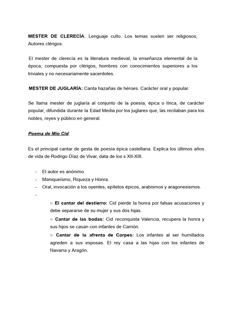 Mester de Clerecía y Juglaría en la Edad Media | PDF
