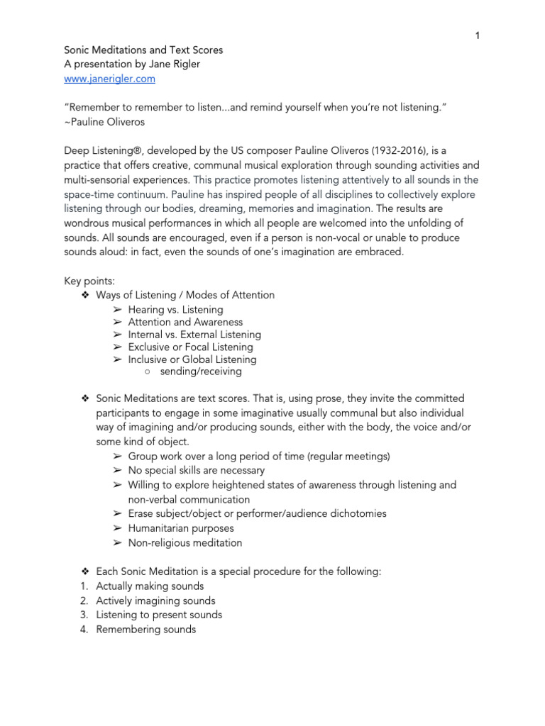 Rigler Sonic Meditations and Text-Scores | PDF