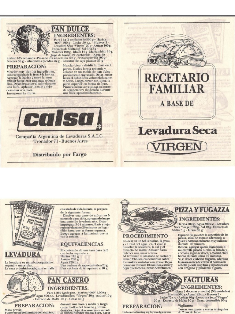 Recetario Familiar - Panadería Argentina - Calsa | PDF