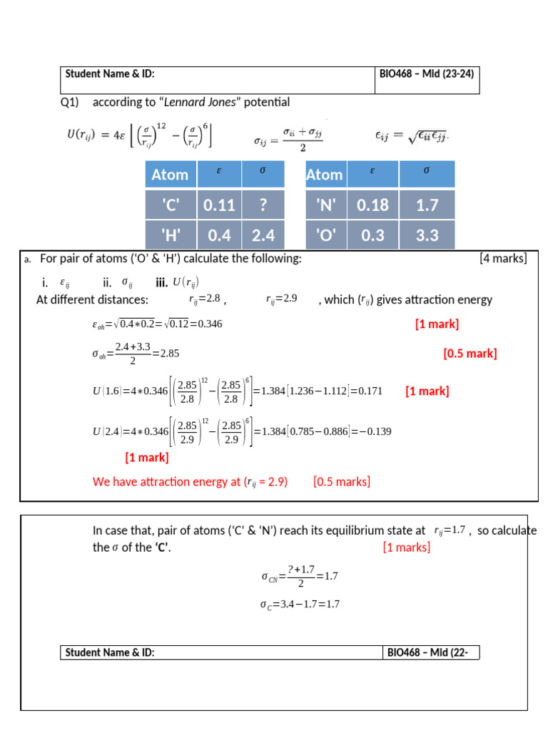 MidTerm 2023 2024 Model Answer | PDF | Physical Chemistry | Physical ...