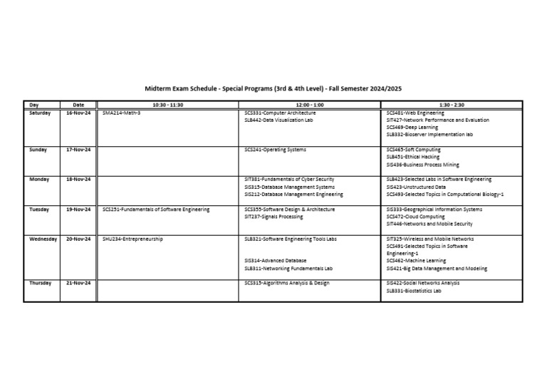Fall 2024 Midterm Exam Schedule | PDF | Computing