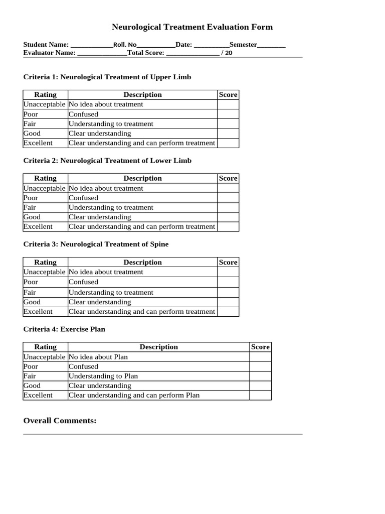 Neurological Treatment Evaluation Form | PDF