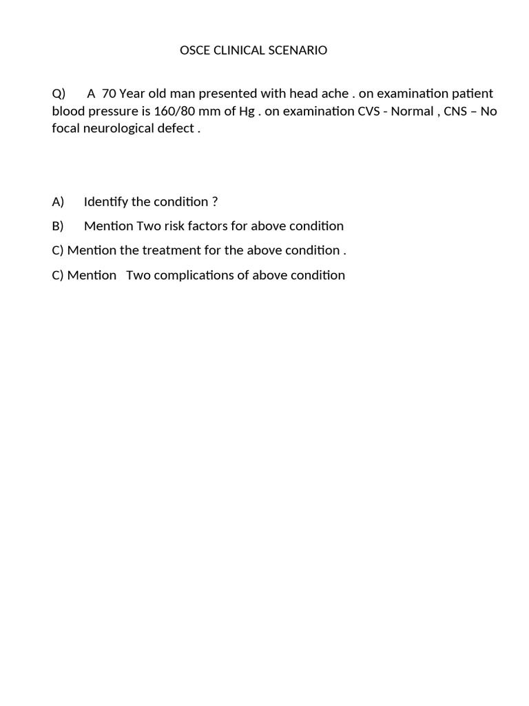Osce Clinical Scenario Copy Pdf High Density Lipoprotein Human