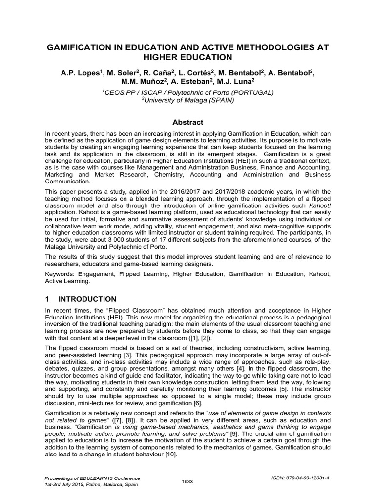 05_GAMIFICATION IN EDUCATION AND ACTIVE METHODOLOGIES AT HIGHER EDUCATION | PDF | Educational ...