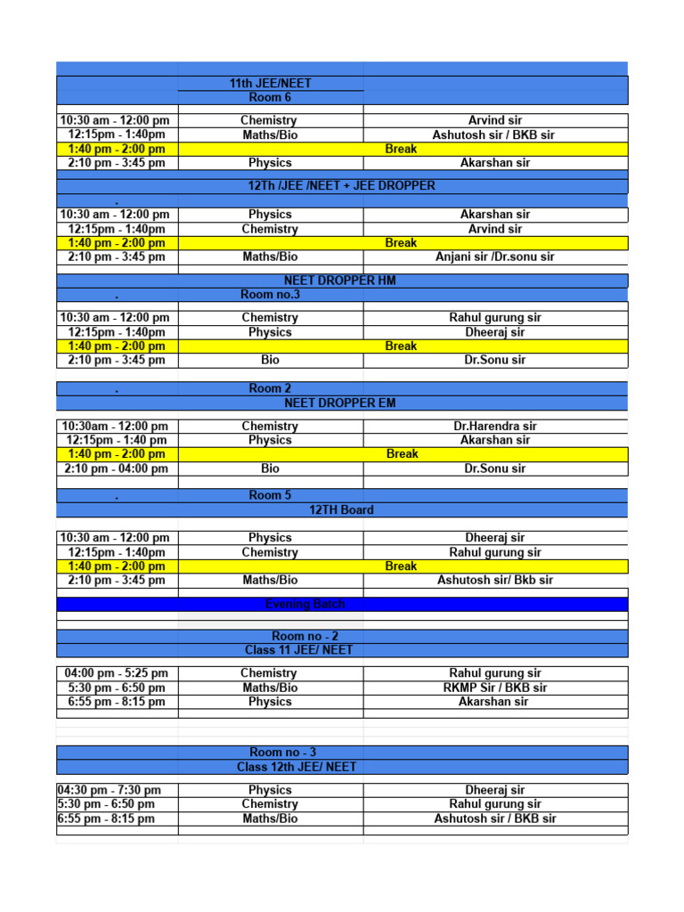 JEE/NEET Class Schedule Overview | PDF